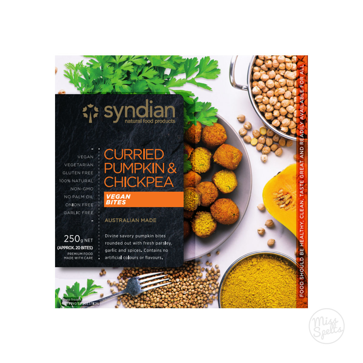 Syndian Curried Pumpkin and Chickpea Bites 250g - Miss Spelt's Organics