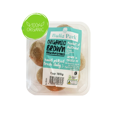 Fresh Organic Bulla Park Mushroom Swiss Brown Cup 180g (punnet) - Miss ...